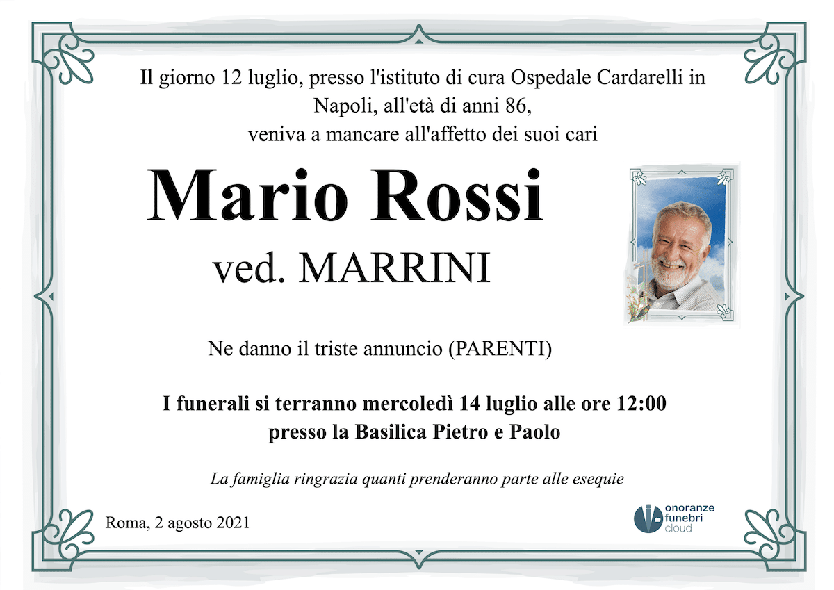 Mario Rossi - Agenzia funebre Carabelli